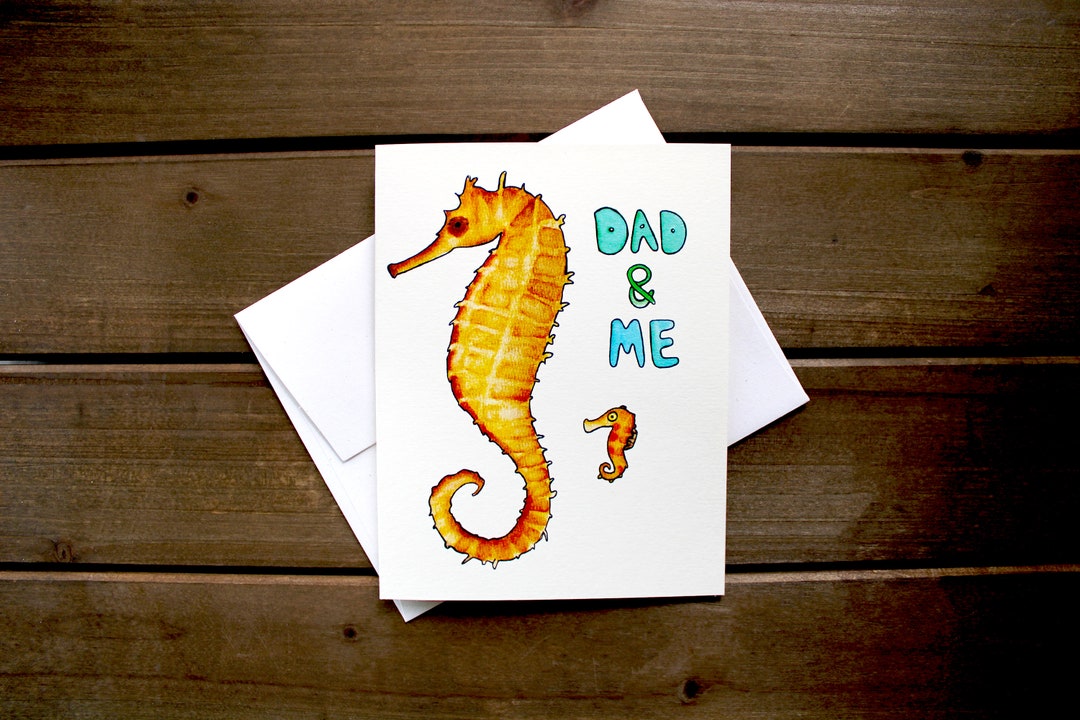 Dad & Me -- Cute Seahorse Father's Day Watercolor Card - Etsy