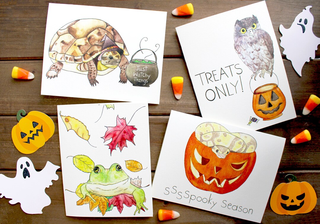 Spooky Friends Halloween Party Pack -- Cute Animal Greeting Cards - Etsy