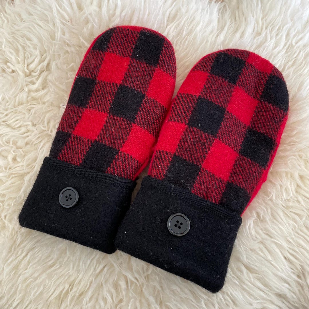 Red and Black Buffalo Plaid Double Fleece Lined Wool Mittens - Etsy