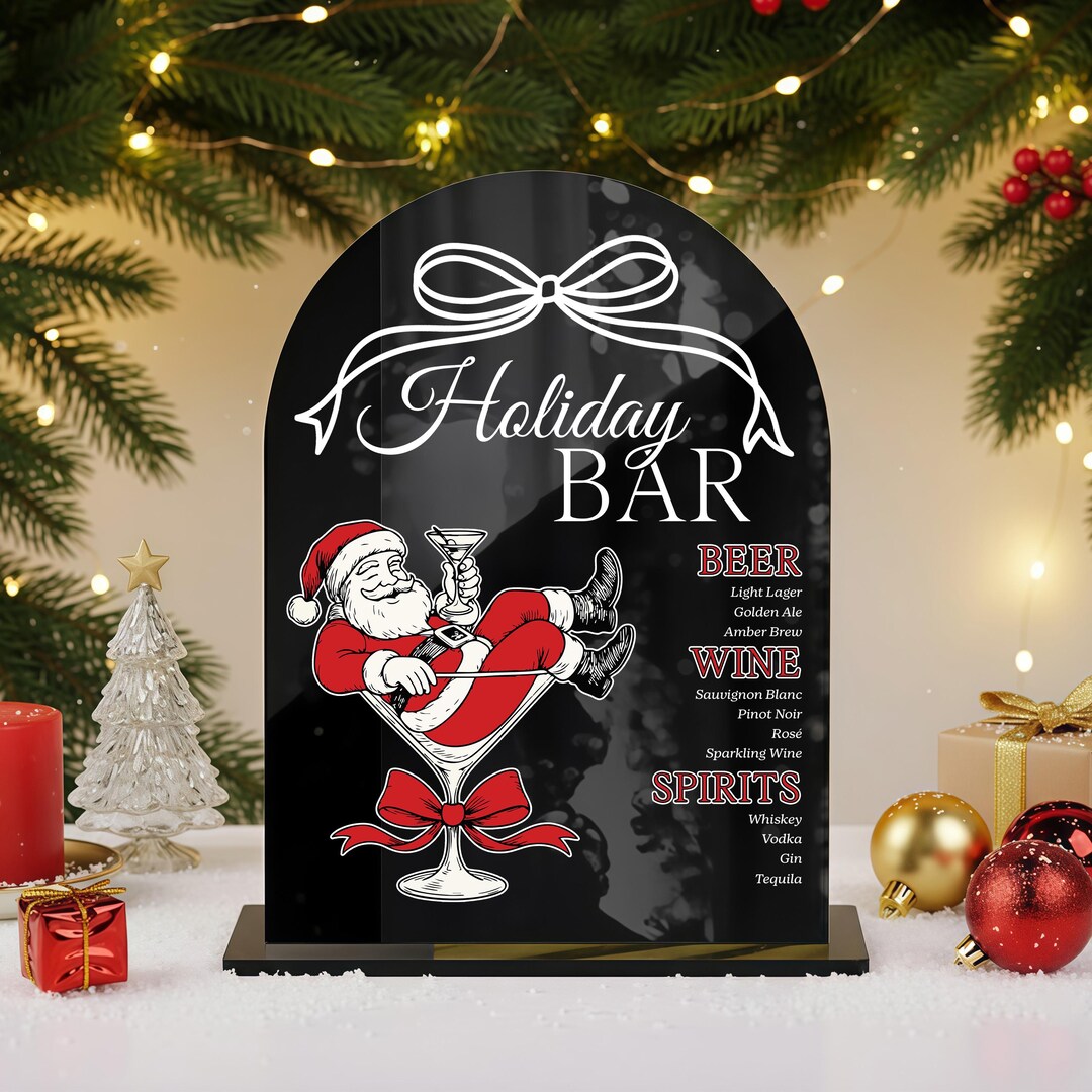 Custom Holiday Bar Sign, Funny Santa Drink Sign, Christmas Party Decor ...