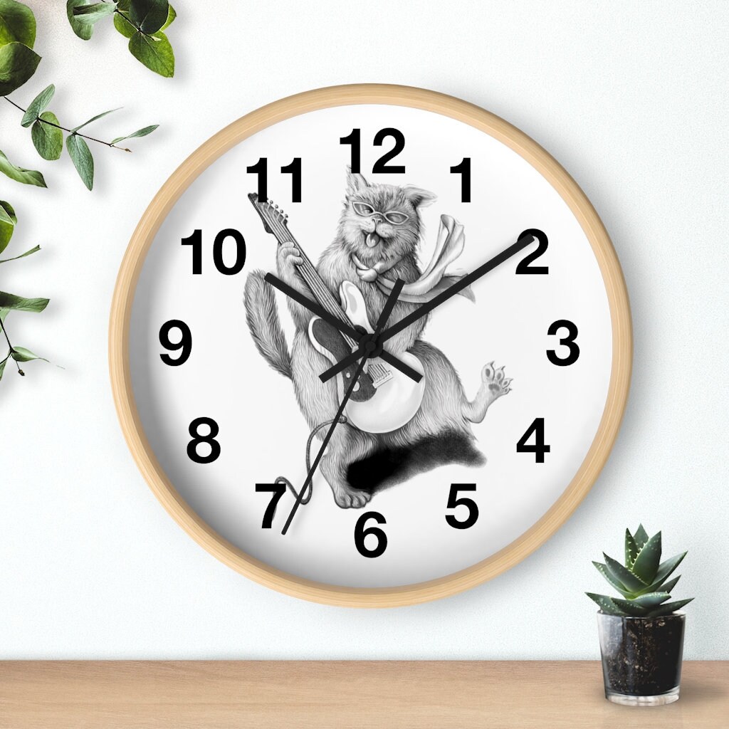 Wall clock - Numbers - Musical Cat playing Guitar - Cat lover sold by ...