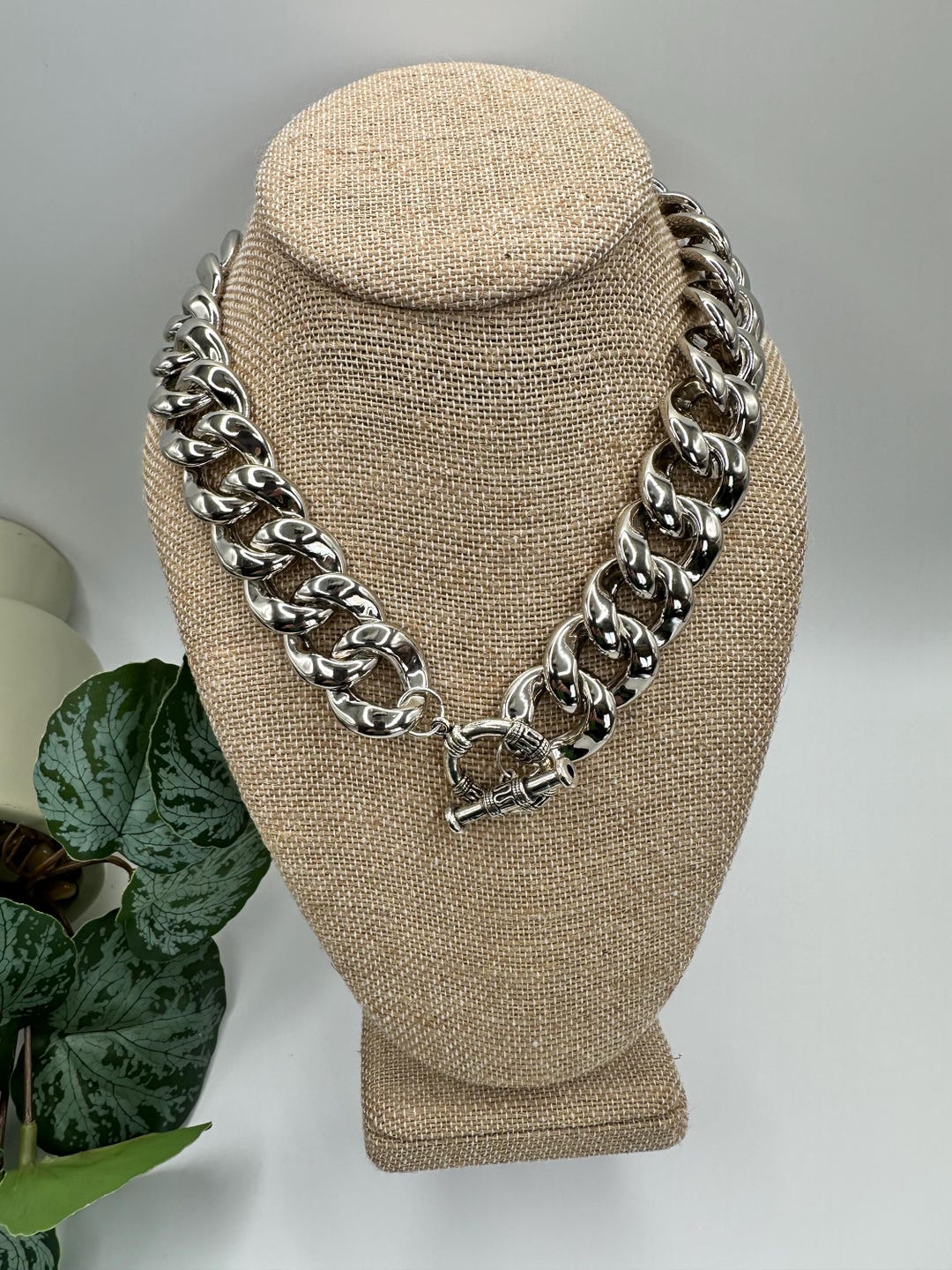 Vintage Chunky Silver Necklace, Double Chain Linked Statement Jewelry ...