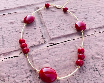 White & Red Crystal Necklace Glass Crystal Facetted Beads Howlite Beads ...