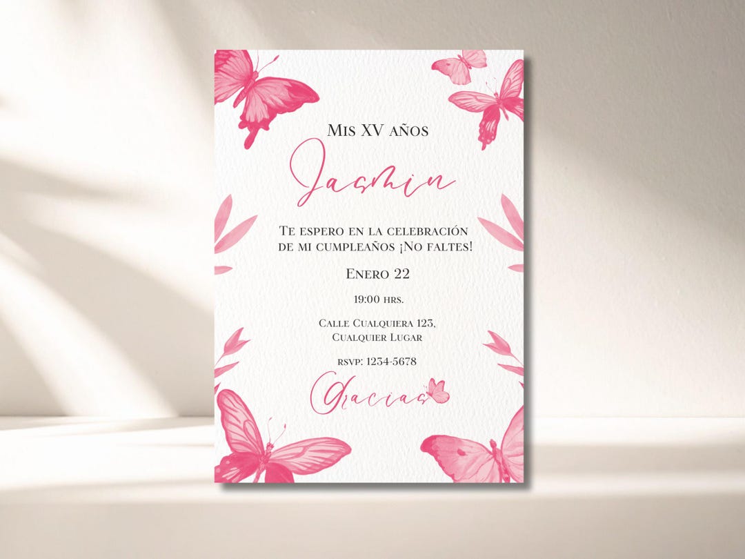Pink Butterfly Theme 15th Birthday Invitations in Spanish - Etsy