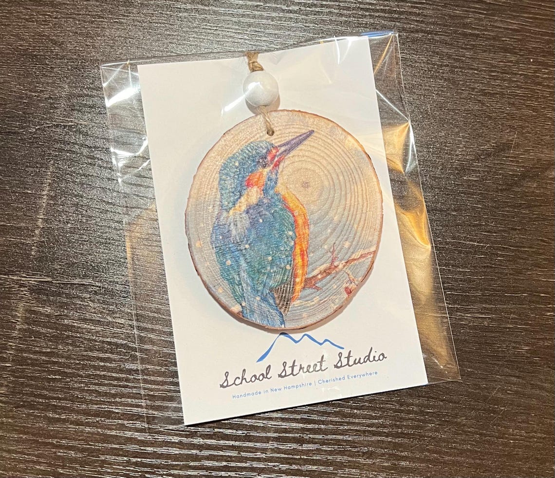Kingfisher Bird Wood Slice Ornament - Decoupaged Handmade Ornament - Etsy