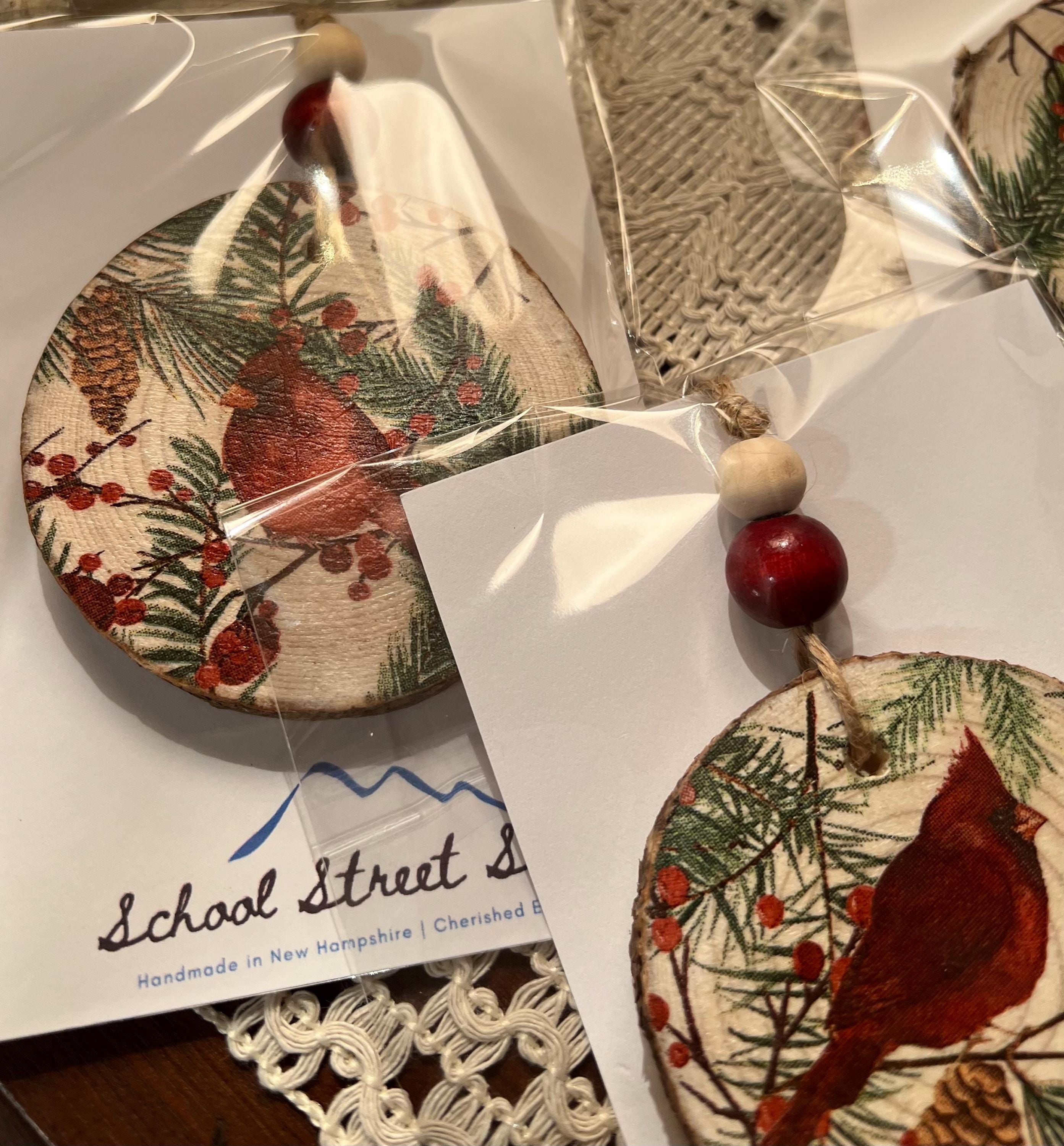 Cardinal Wood Slice Ornament - Decoupaged Handmade Ornament - Farmhouse ...