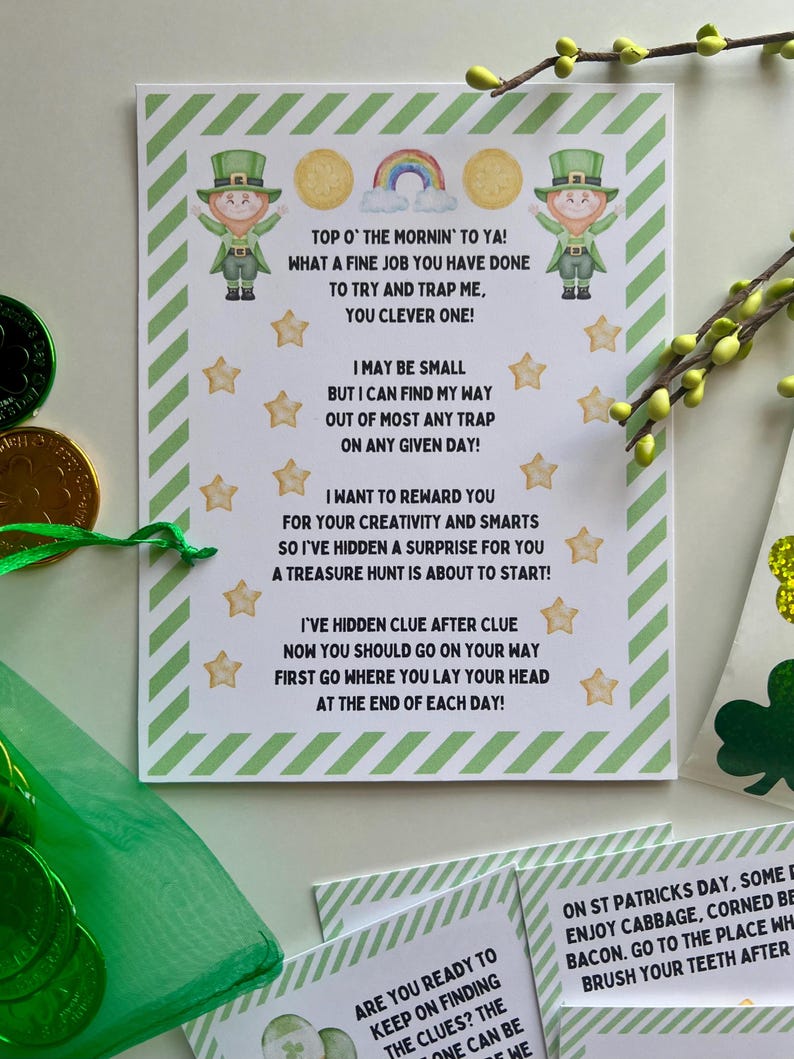 Leprechaun Scavenger Hunt With Coins and Stickers - Leprechaun Letter ...