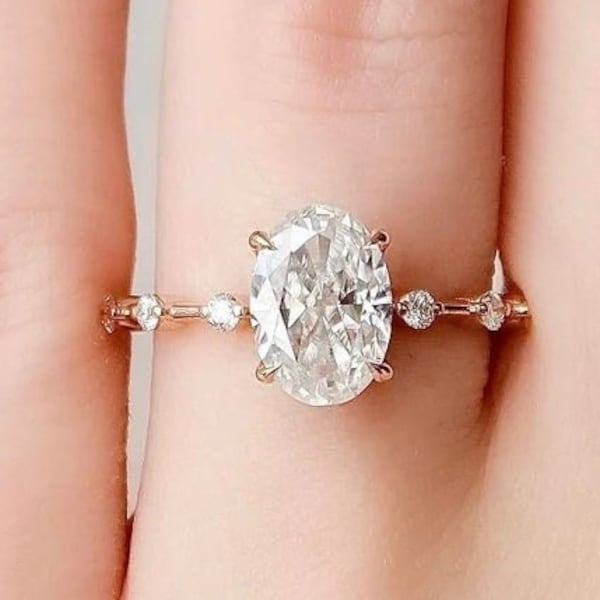 Oval Engagement Ring With Side Stones - Etsy