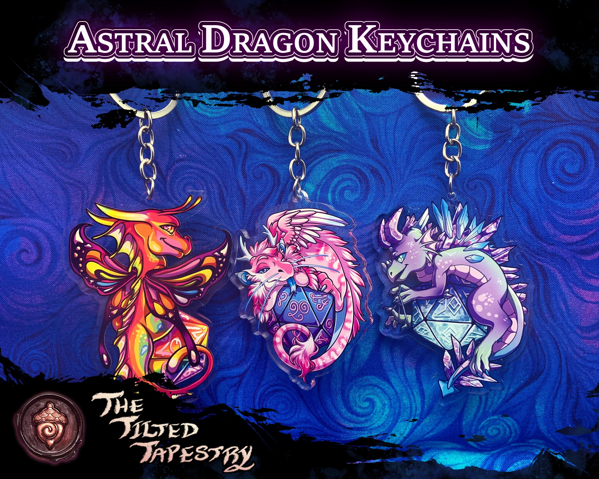 TTRPG Astral Dragon Acrylic Keychains Faerie, Pink, and Purple Dragons ...