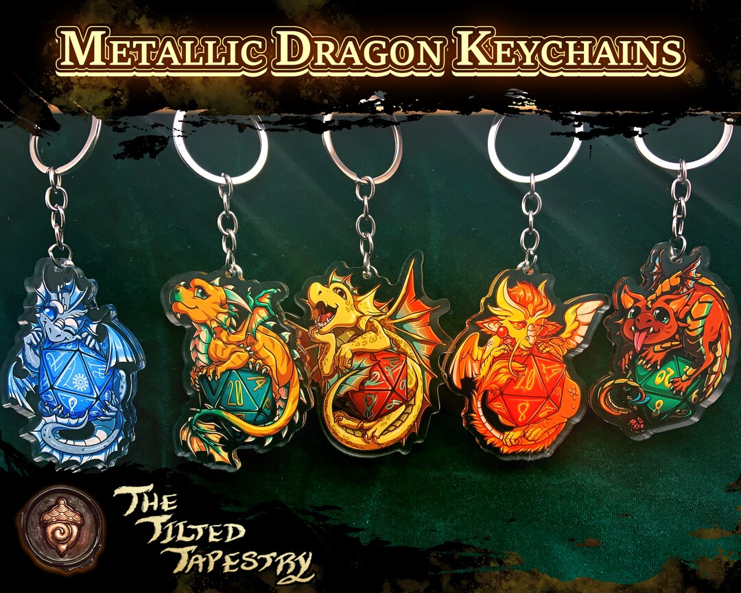 TTRPG Metallic Dragon Acrylic Keychains - Silver, Bronze, Brass, Gold ...