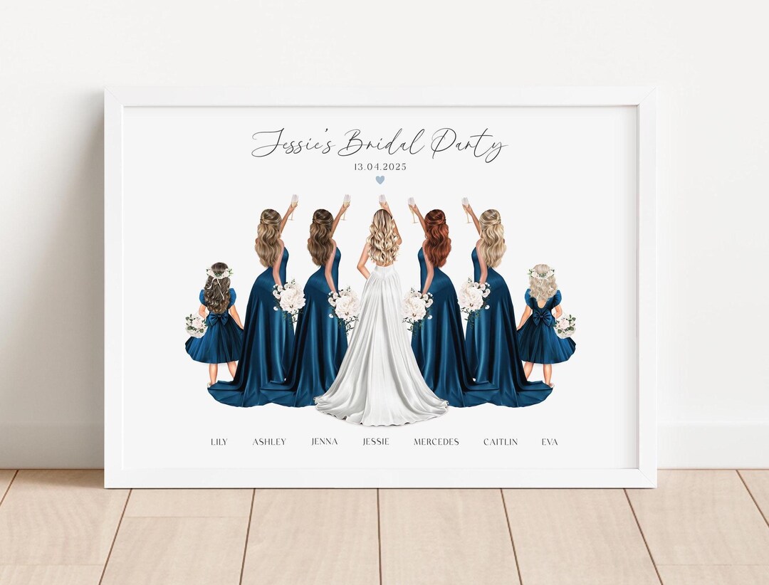 Personalised Bride Print, Custom Wedding Gift, Bride & Bridesmaid Print ...