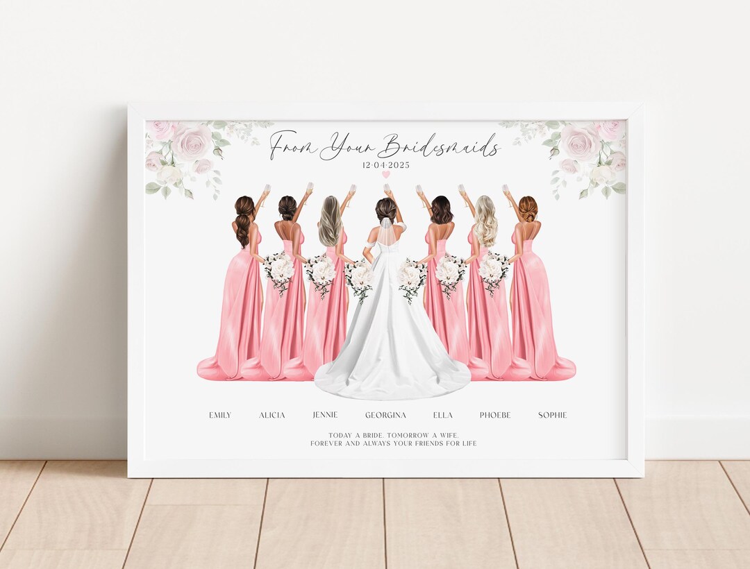 Personalised Bride Print, Custom Wedding Gift, Bride & Bridesmaid Print ...