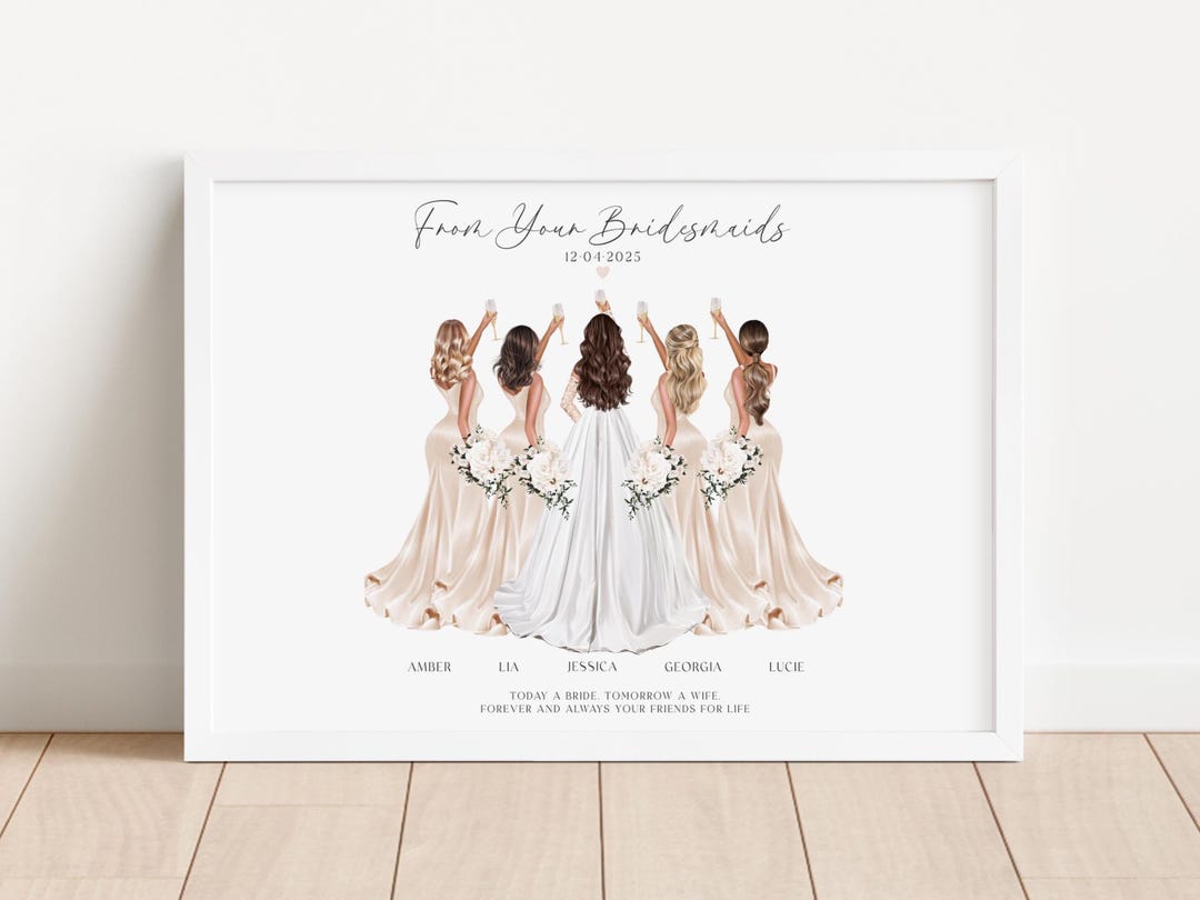 Personalised Bride Print, Custom Wedding Gift, Bride & Bridesmaid Print ...