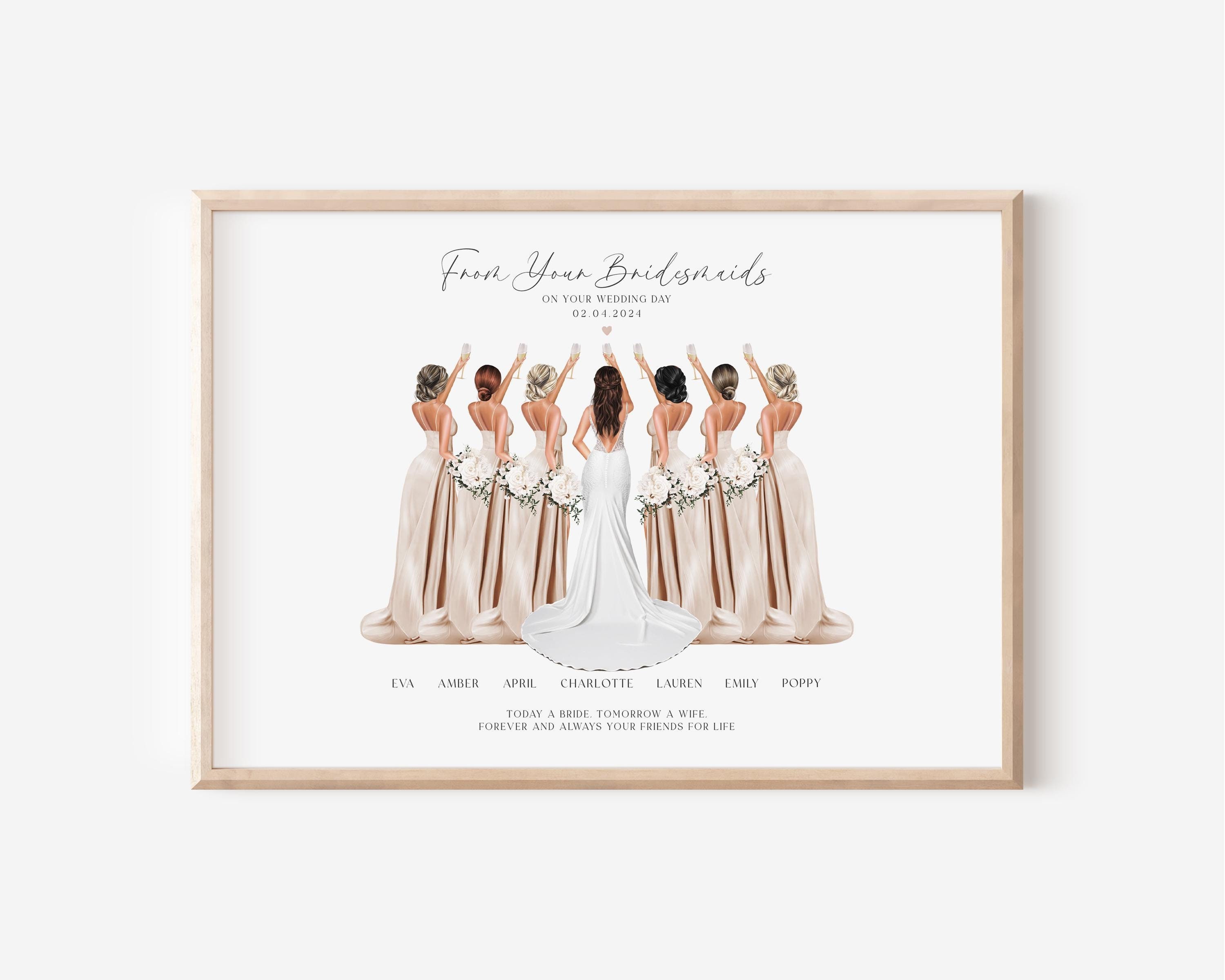 Personalised Bride Print, Custom Wedding Gift, Bride & Bridesmaid Print ...