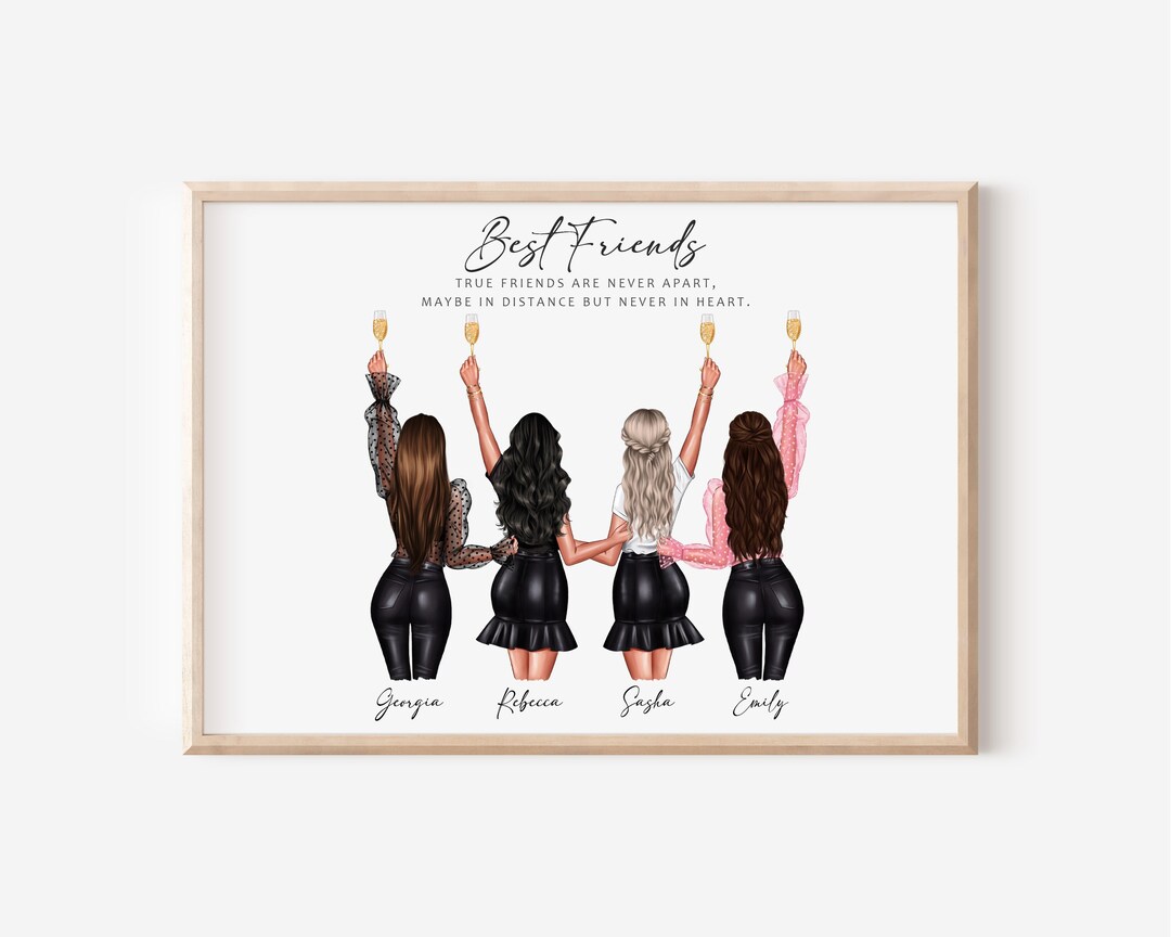 4 Friends Print, Personalised Best Friend Print, Best Friend Gift ...