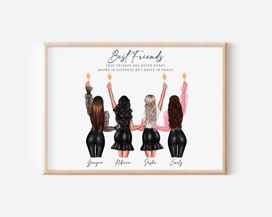 4 Friends Print, Personalised Best Friend Print, Best Friend Gift ...