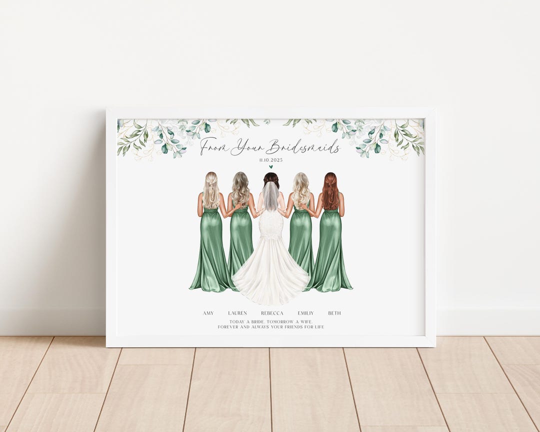 Personalised Bride Gift Print | Custom Bridal Party Illustration ...