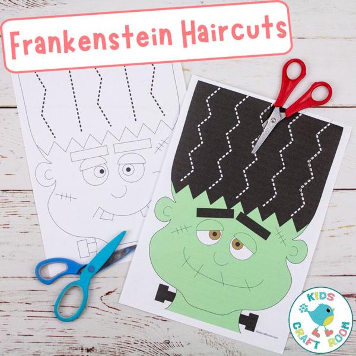 Halloween Scissor Skills - Frankenstein Haircut Worksheets - Etsy