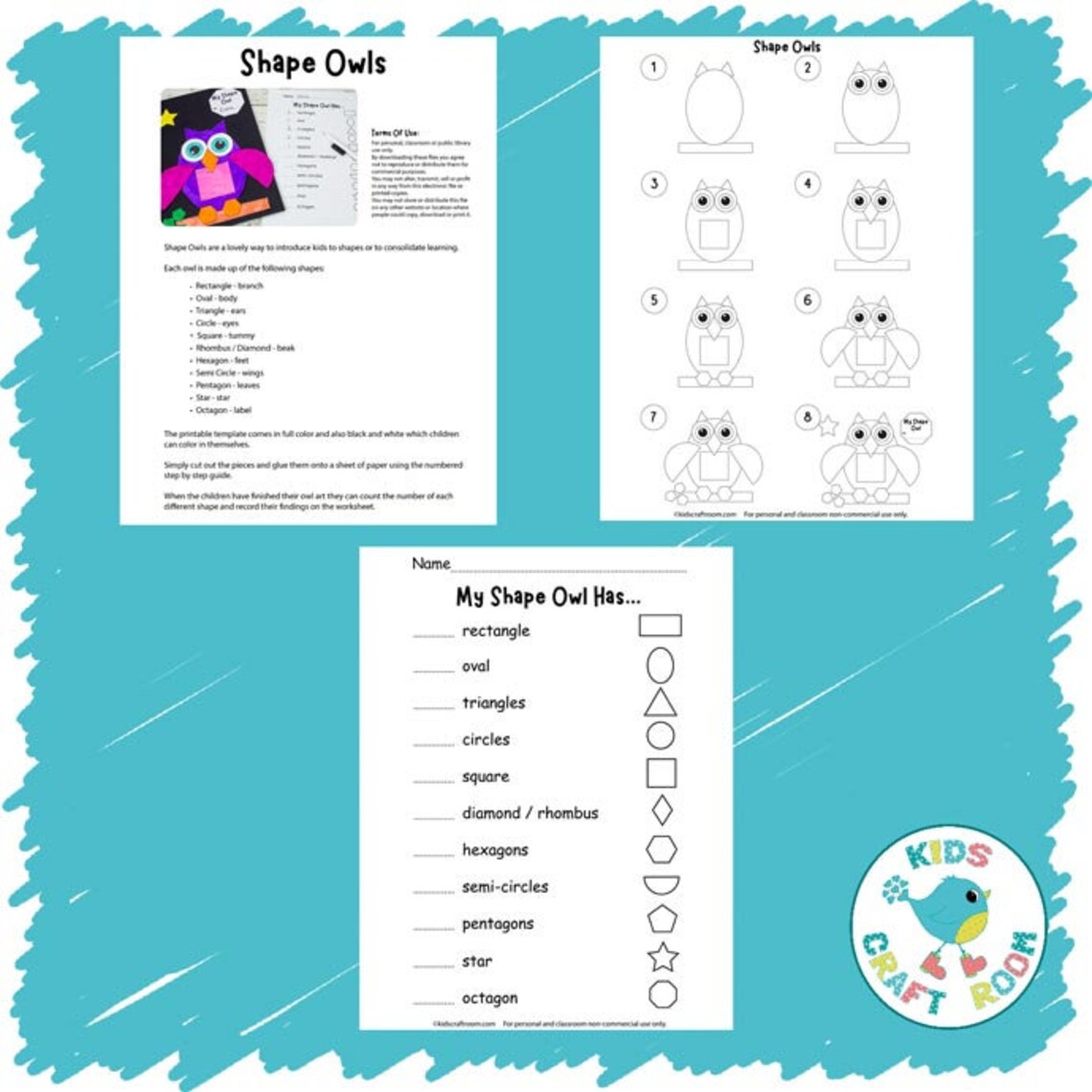 Shape Owl Craft: Printable Shapes Activity (PDF Pattern) - Etsy