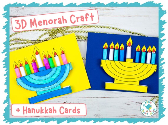 3D Menorah Craft and Hanukkah Cards | Etsy
