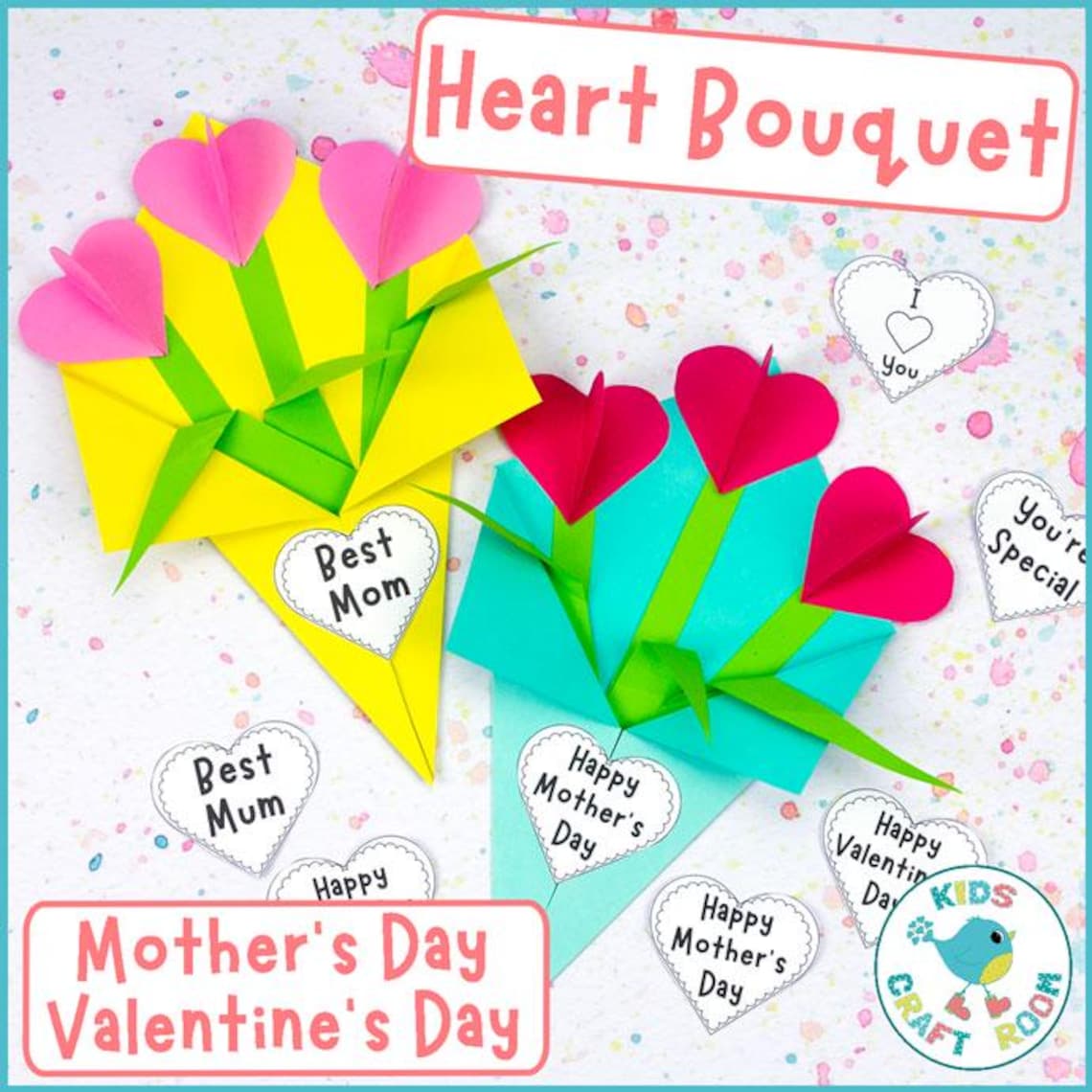 Heart Flower Bouquet Craft: Printable Mother's Day Template (digital ...