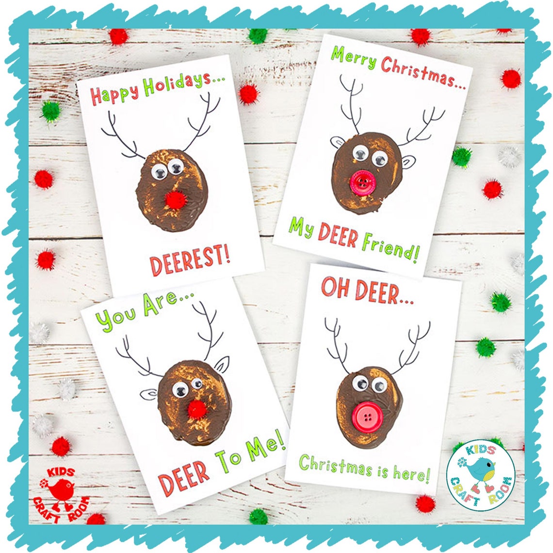Funny Pun Reindeer Cards (potato Printing Activity) - Etsy