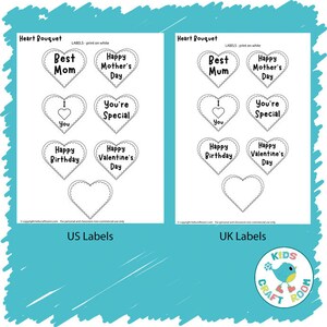 Heart Flower Bouquet Craft: Printable Mother's Day Template (digital ...
