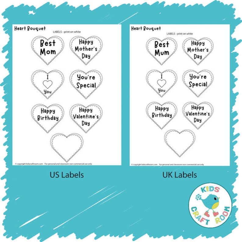Heart Flower Bouquet Craft: Printable Mother's Day Template (digital ...