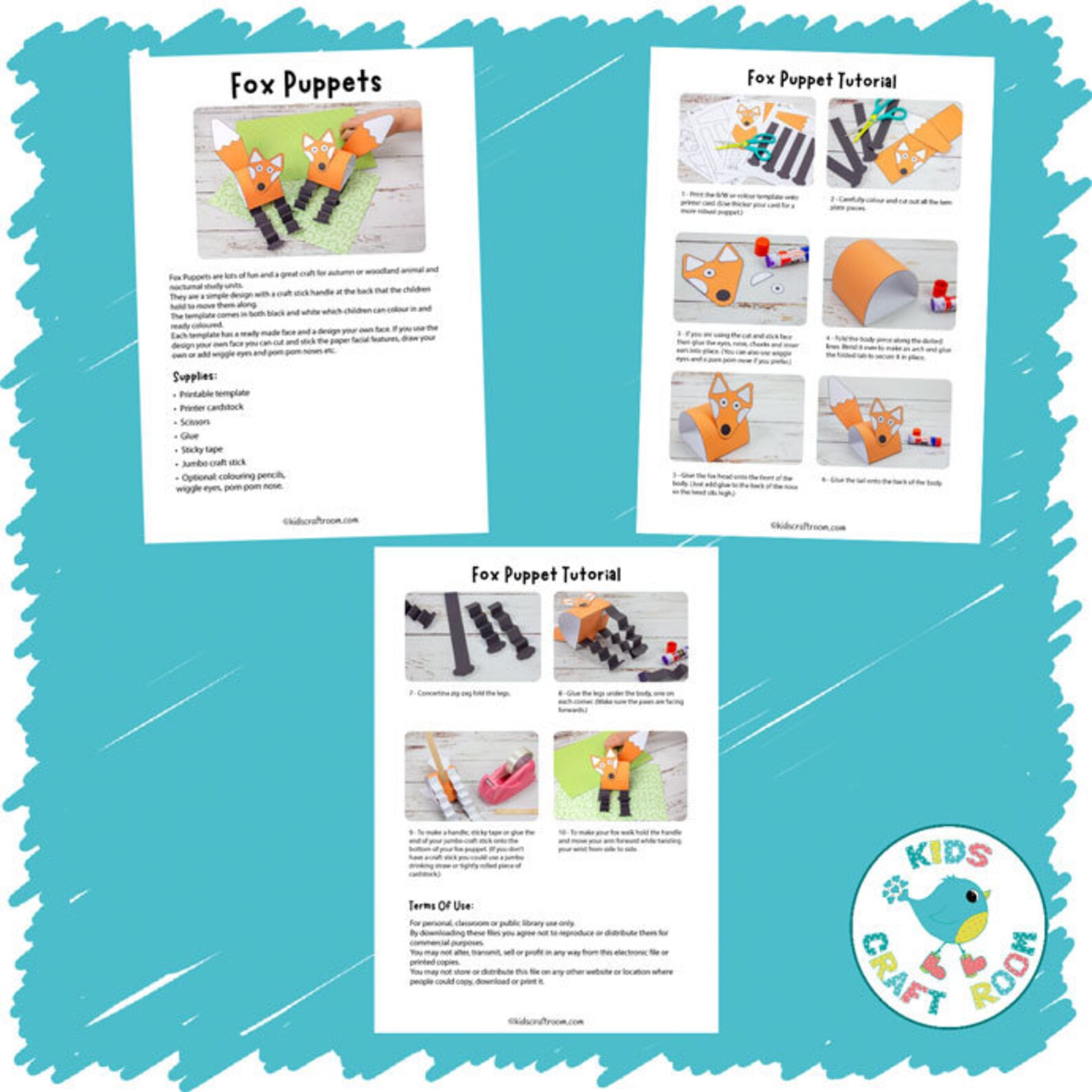 Fox Puppet Craft: Printable Template (digital Download) - Etsy