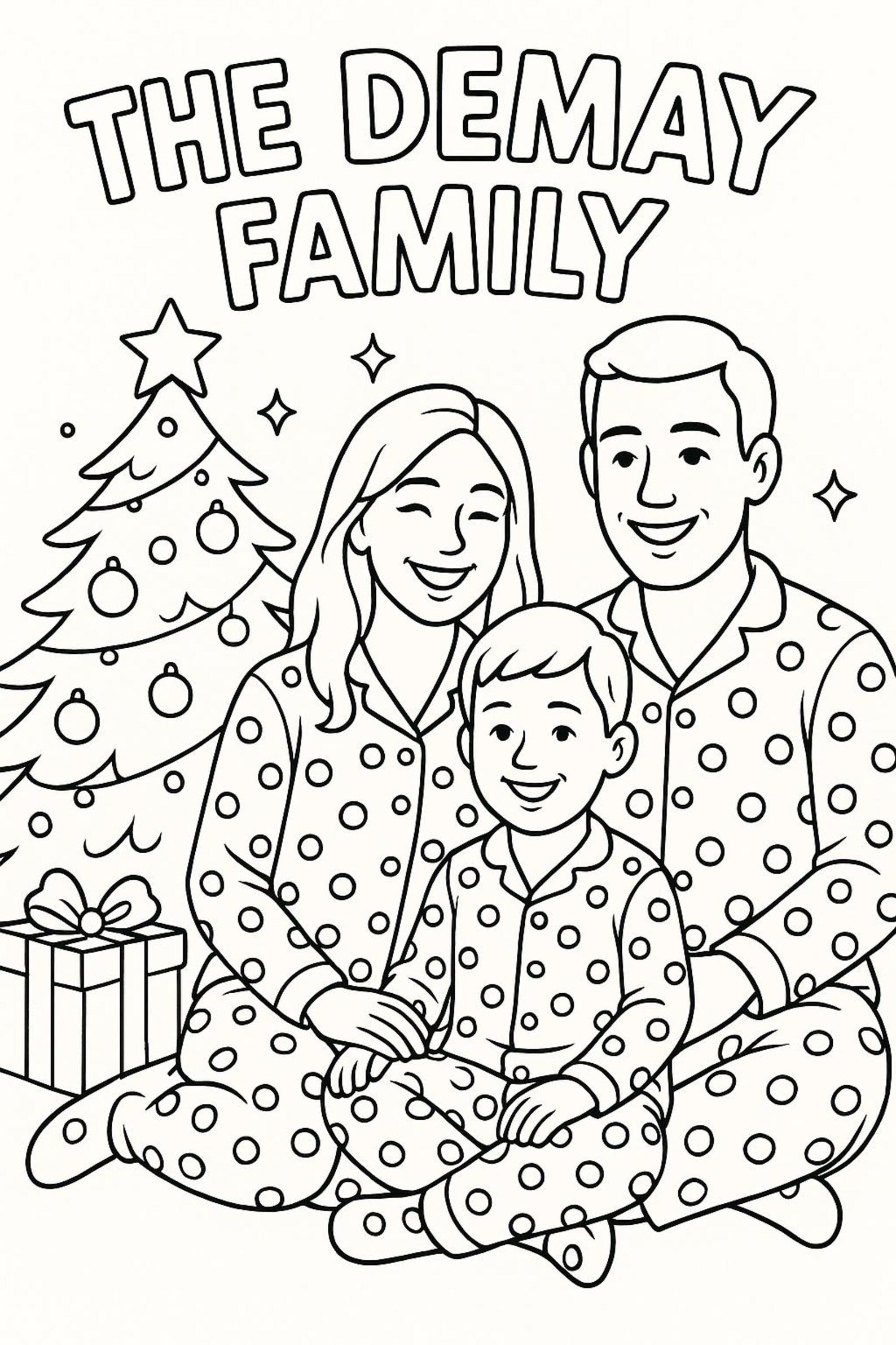 Custom Family Christmas Coloring Page — Personalized Matching Pjs ...