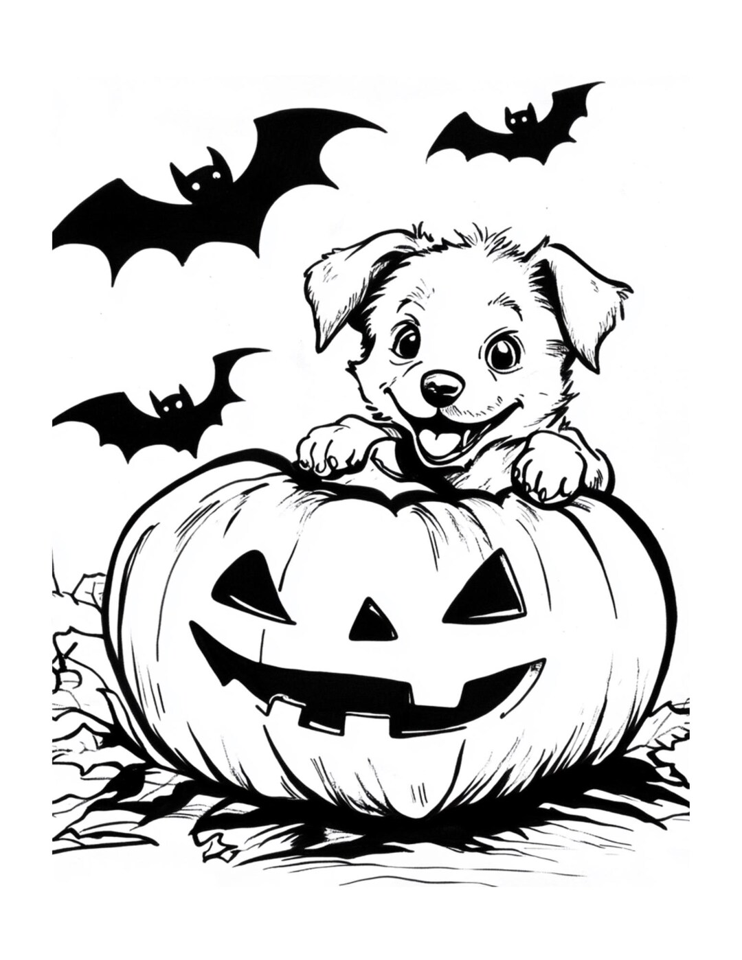 Dog in Pumpkin Coloring Page for Kids | Cute Fall & Halloween Puppy ...