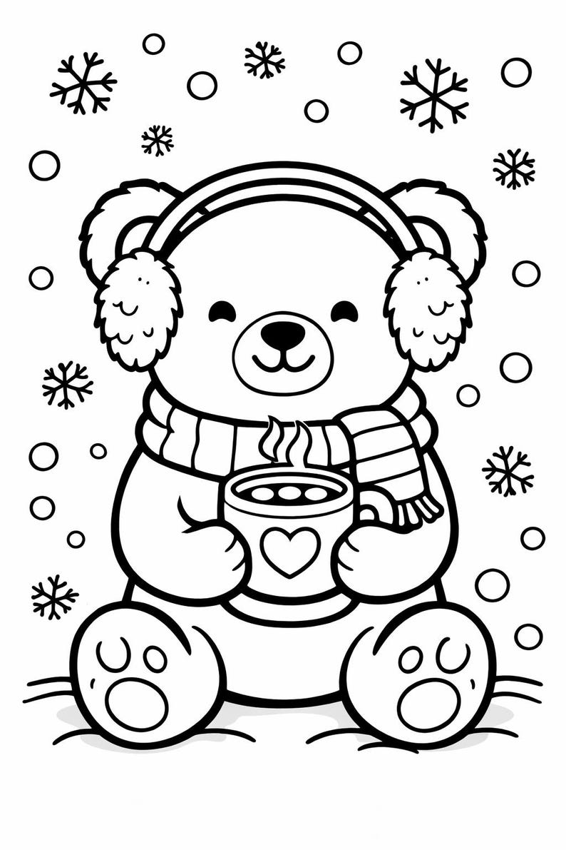 Teddy Bear Winter Coloring Page | Cute Winter Activity for Kids ...