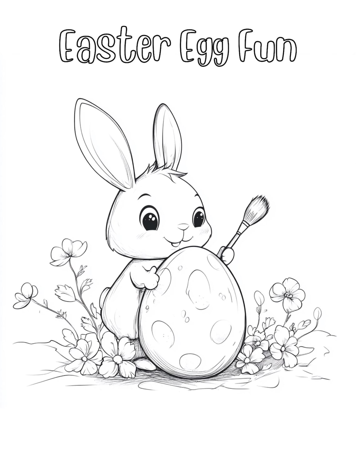 Bunny With Easter Egg Coloring Page – Printable Easter Activity for ...