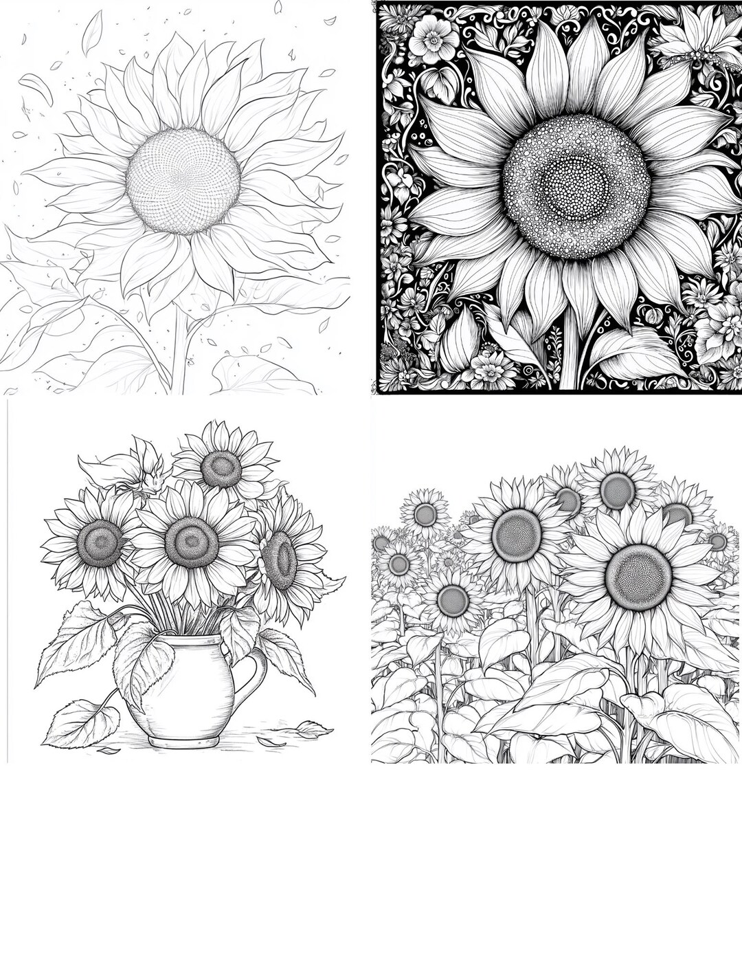 Sunflower Coloring Sheets Collection - Digital Download Pack - Etsy