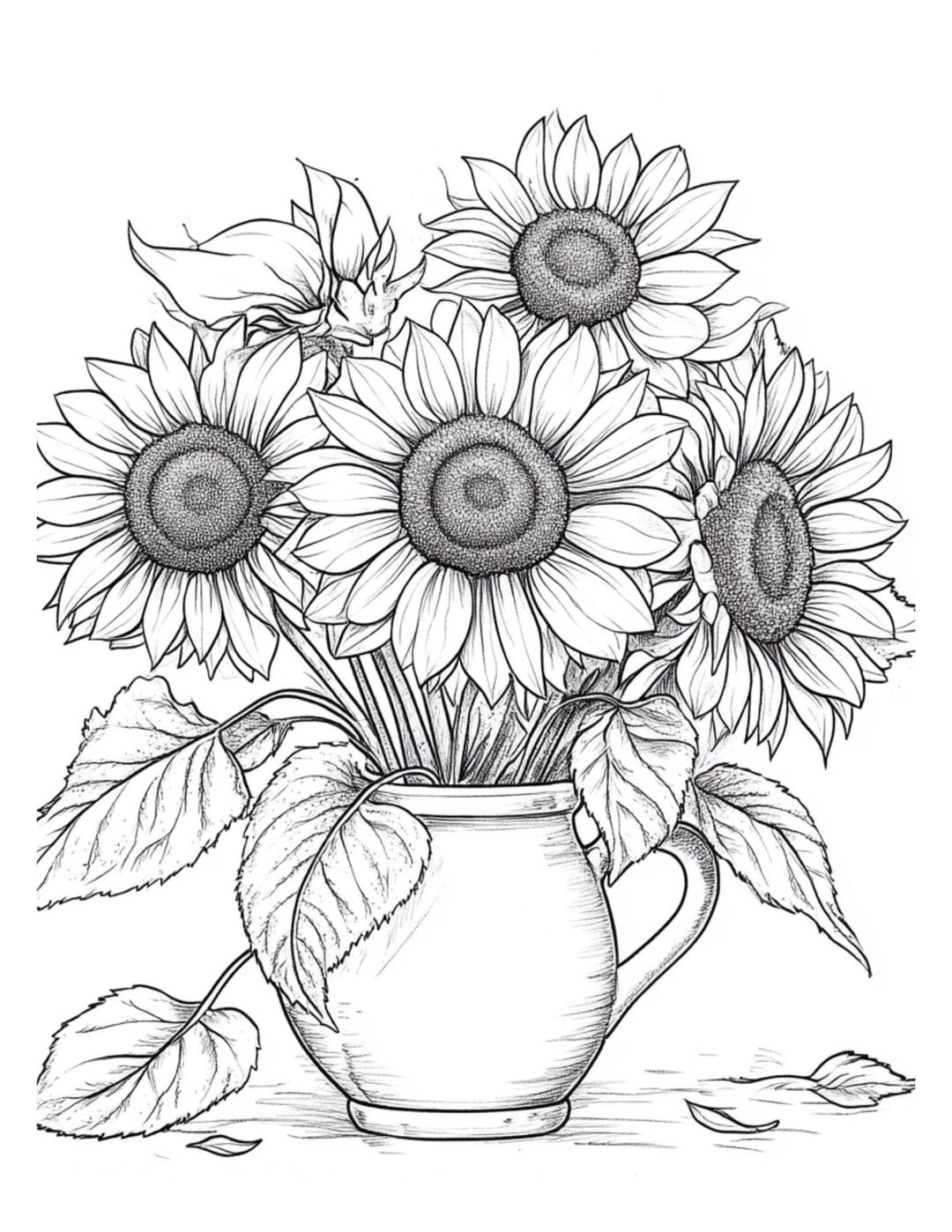 Sunflower Drawing | Colouring Sunflower | Sunflower Line Art Sunflower ...