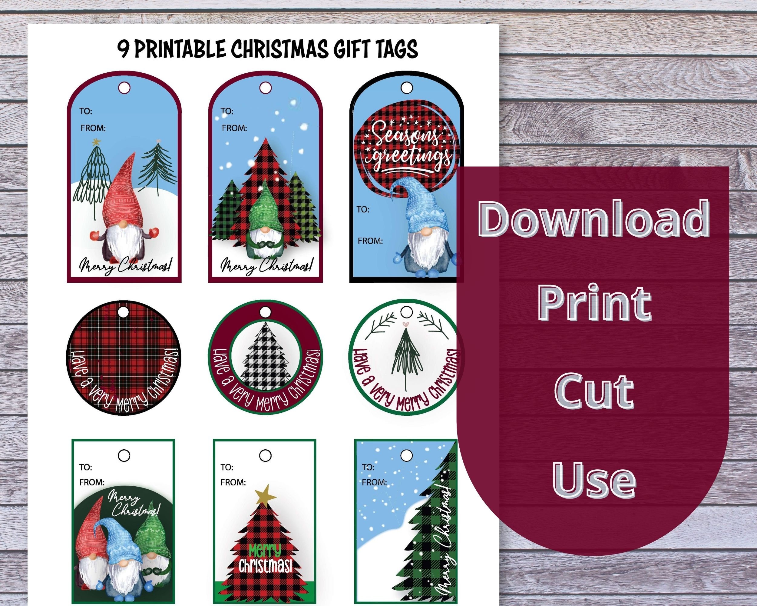 Christmas Gift Tags Holiday Gnomes Gift Tags Instant Download ...