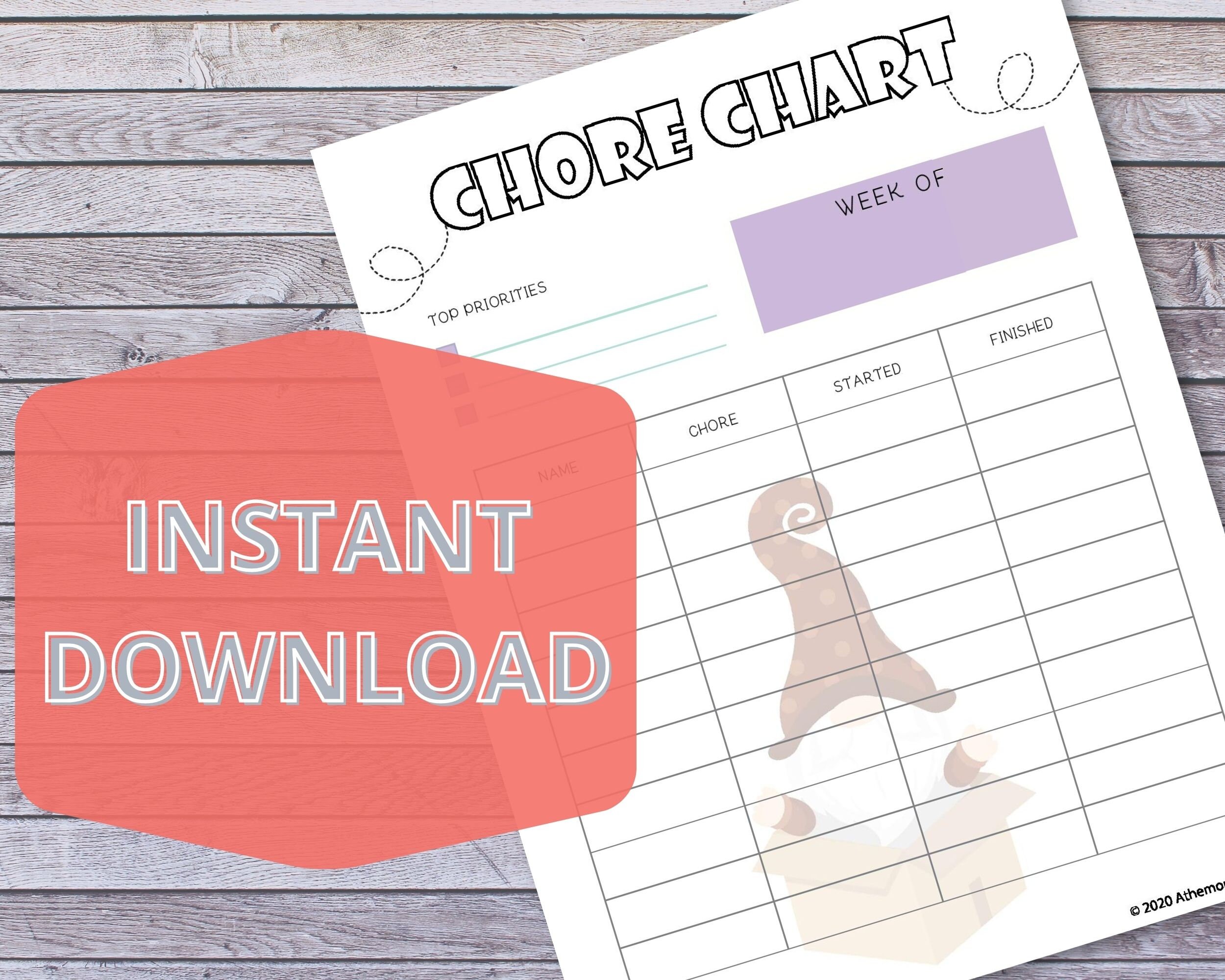 Printable Chore Chart | Gnomes Chore Chart | Organization | Instant ...
