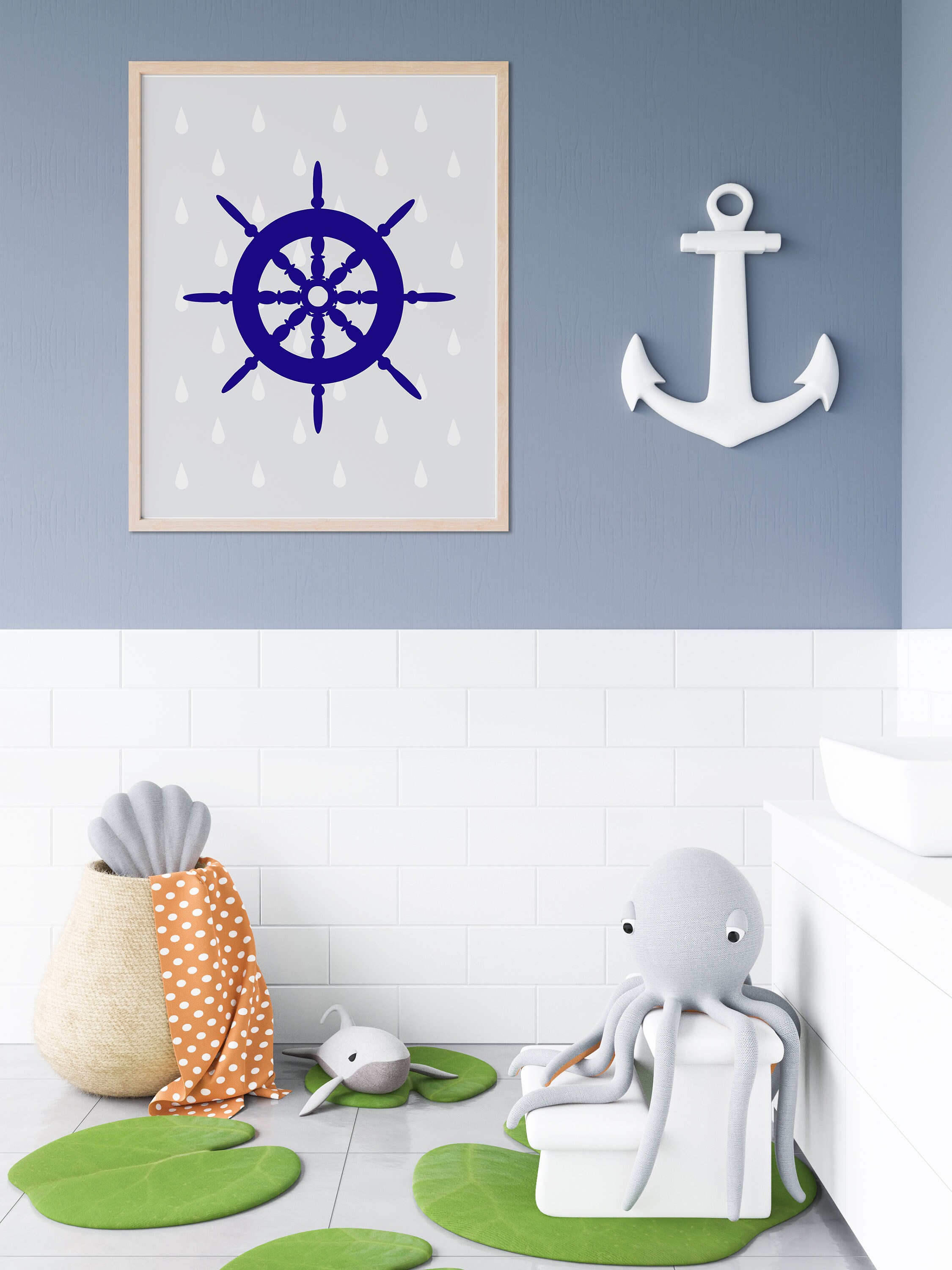 Nautical Nursery Decor | Anchor Art Print | Kids Bathroom Decor | Ocean ...