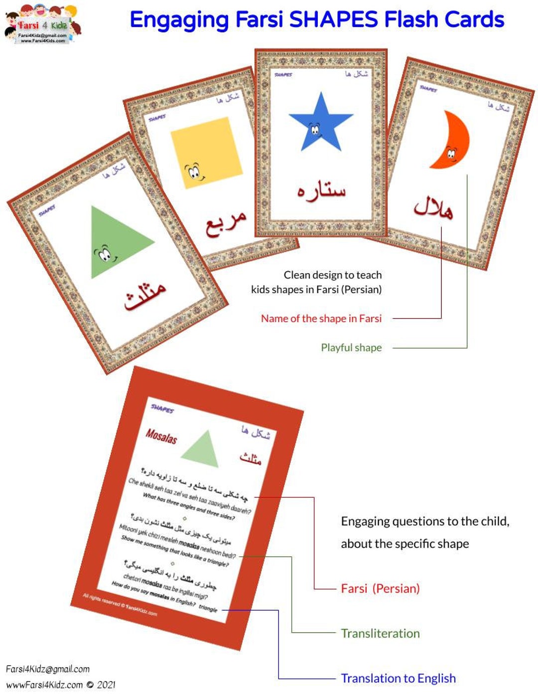 1 Sets of 10 Double-sided Flash Cards to Teach Kids Shapes in Farsi - Etsy