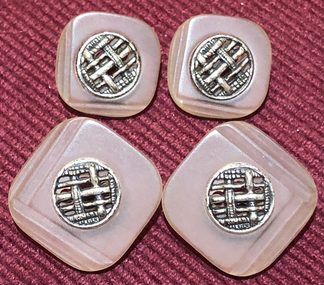 Set of 4 Shank Buttons, Elegant Art Deco Squares, Translucent Acrylic ...