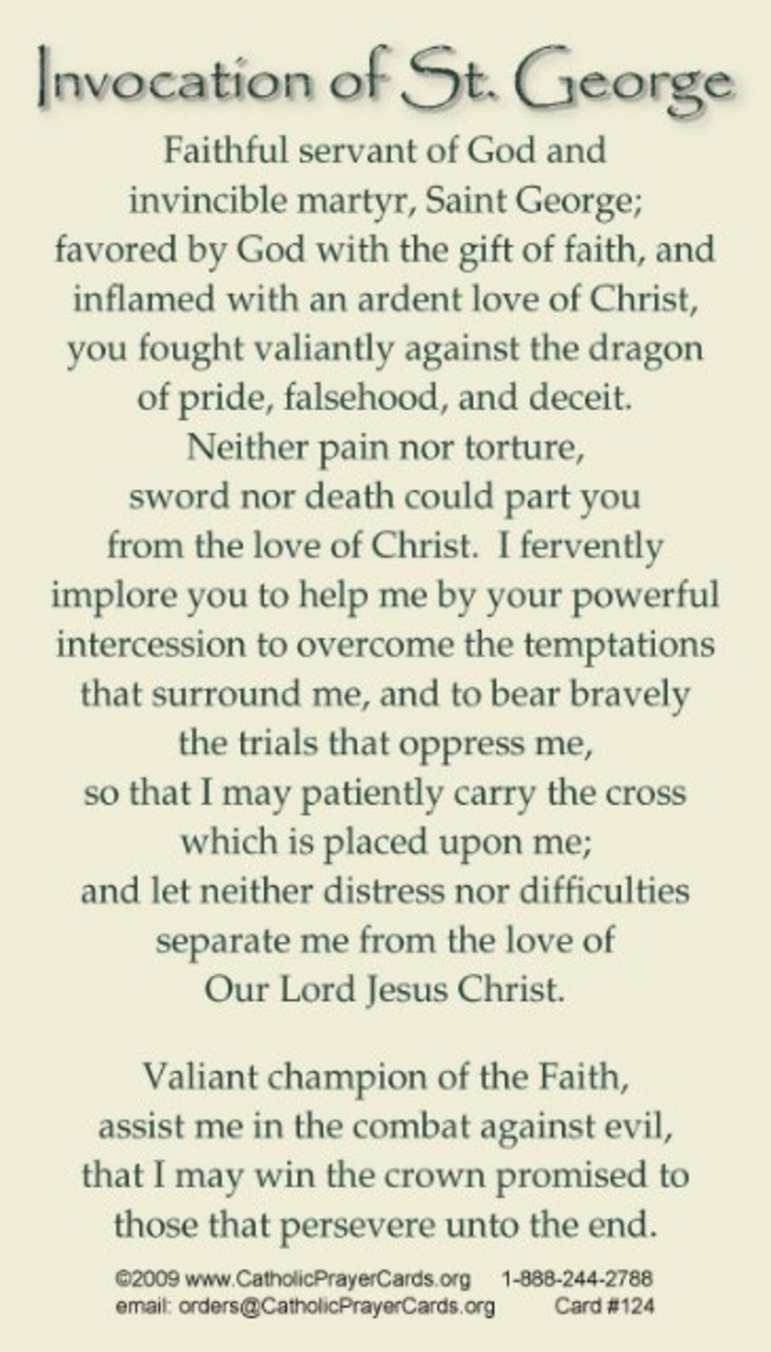 St. George Prayer Card Saint of Soldiers, Military, Warrior English ...