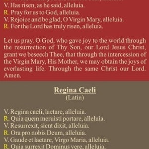 Regina Caeli Latin/english Queen of Heaven Prayer Card Glossy Tarjeta ...