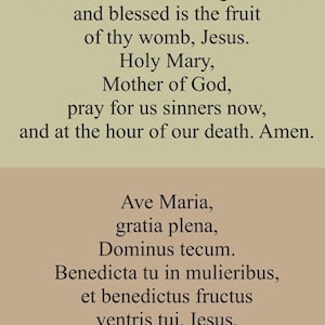 Ave Maria Hail Mary Latin/english Prayer Card Glossy Tarjeta De Oración ...