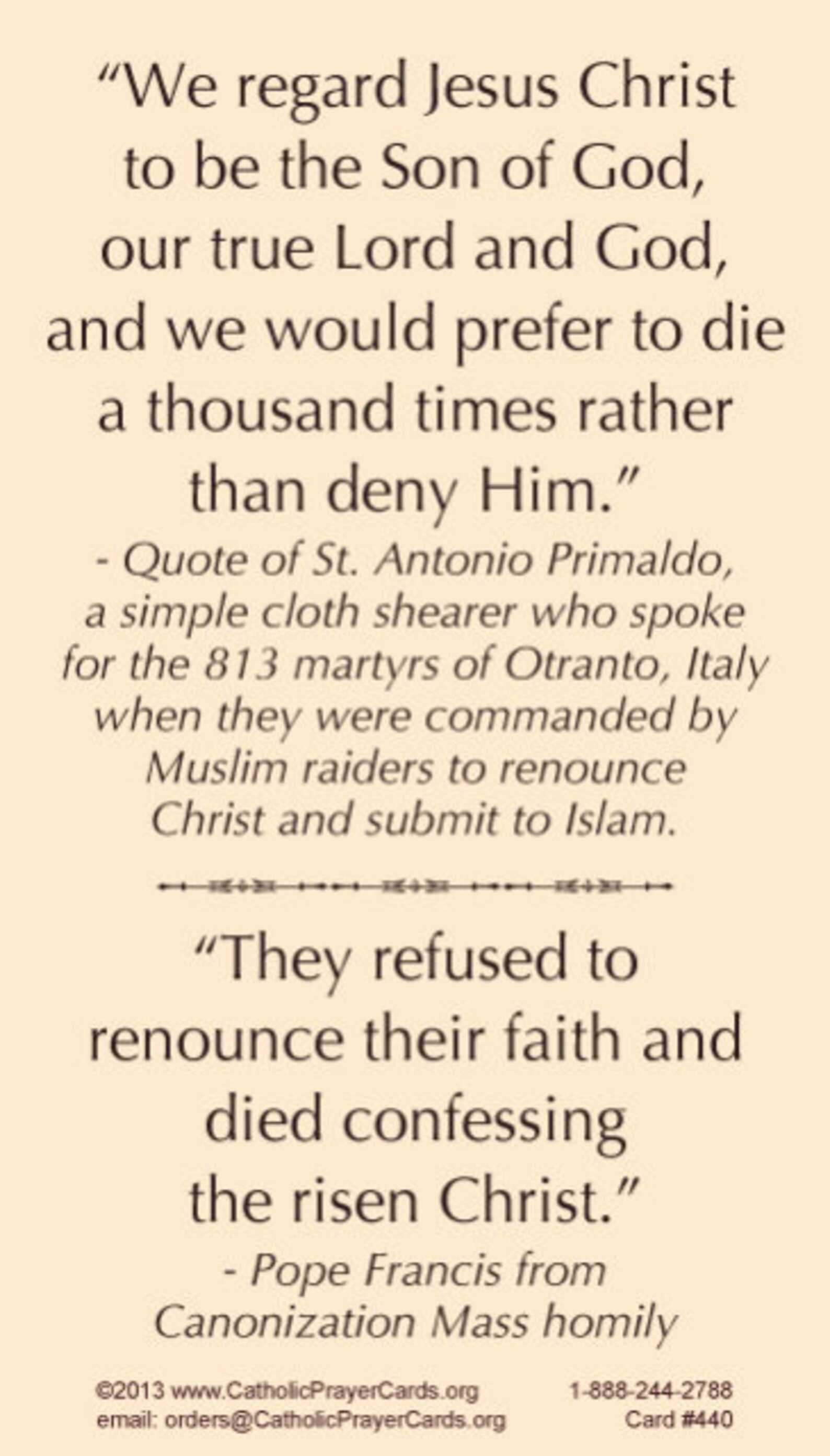 813 Martyrs of Otranto Prayer Card Saints Antonio Primaldo & | Etsy