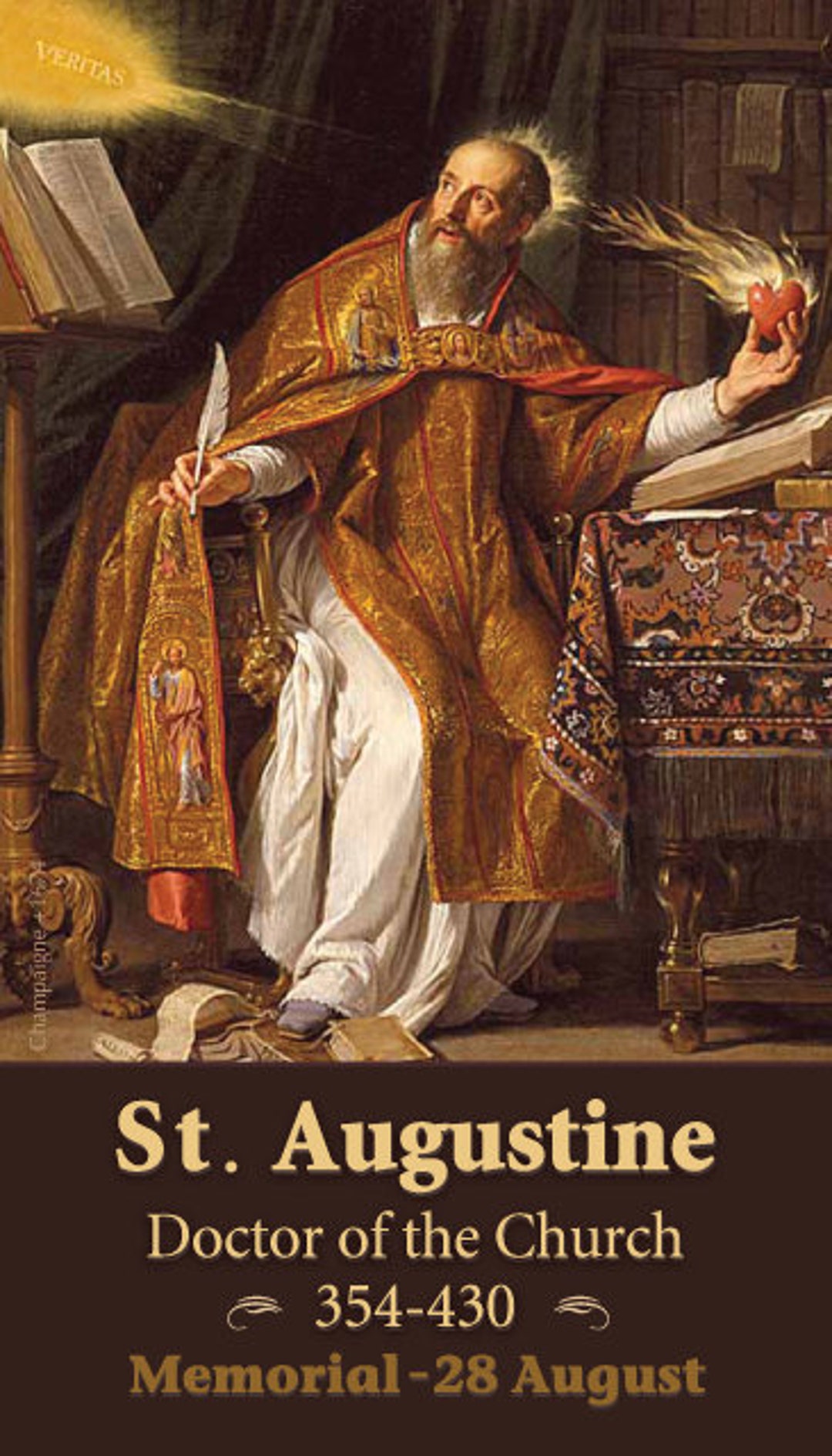 St. Augustine Doctor of the Church Prayer Card San Agustín Tarjeta De ...