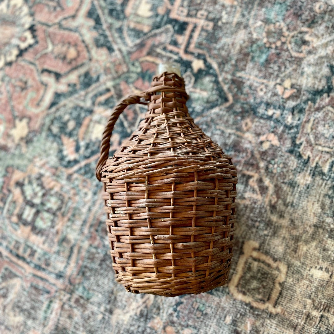Antique Wicker Wrapped Demi John Demijohn Bottle European Vintage Wine ...