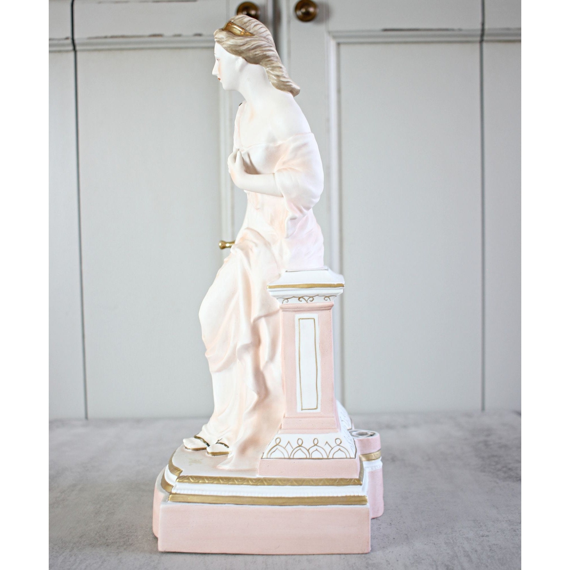 Vintage Parian Ware Lady Dagger Woman Greek Statue Lamp Base Porcelain ...