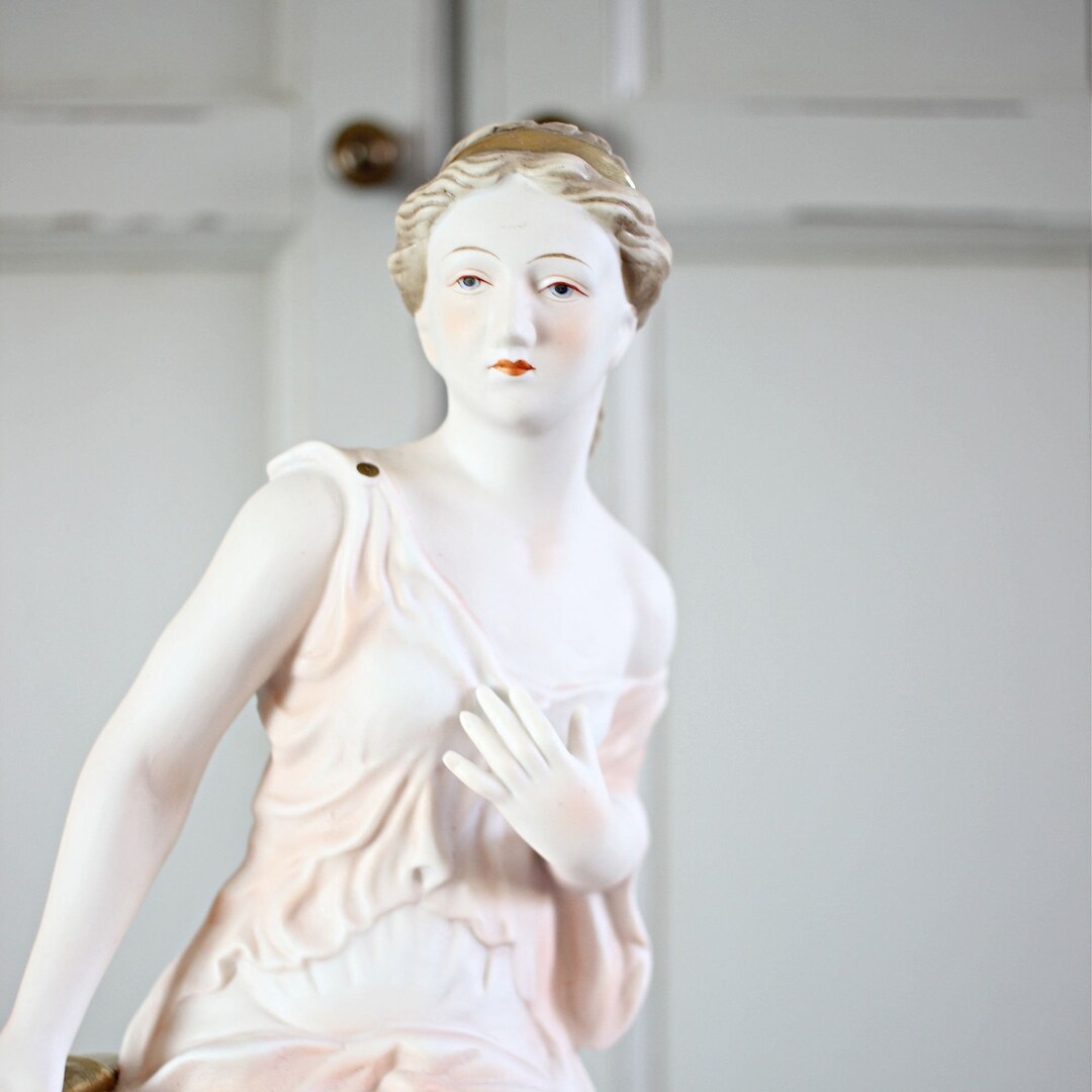 Vintage Parian Ware Lady Dagger Woman Greek Statue Lamp Base Porcelain ...