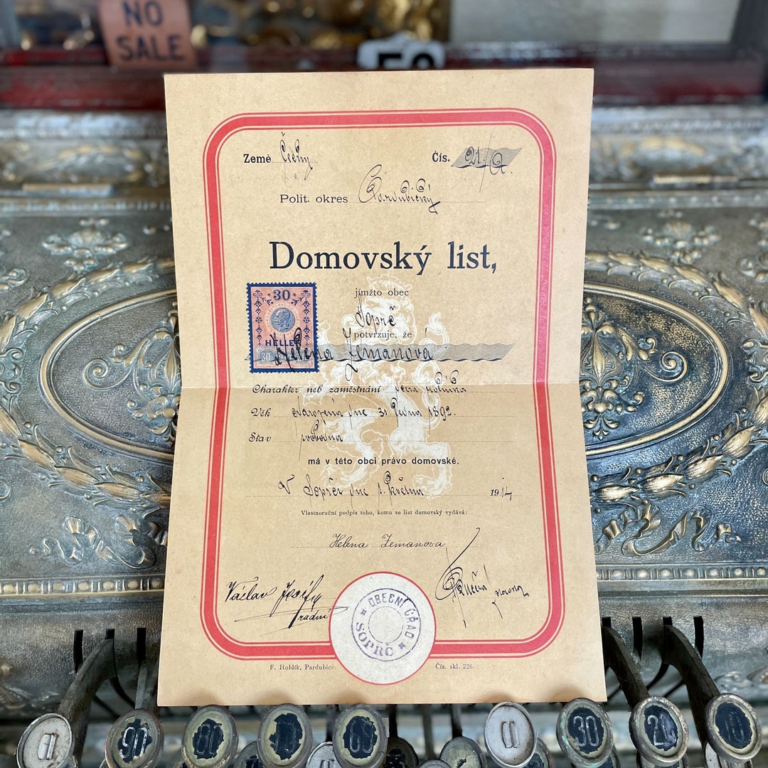 Antique Certificate of Residence Domovsky List Document Original 1914 ...