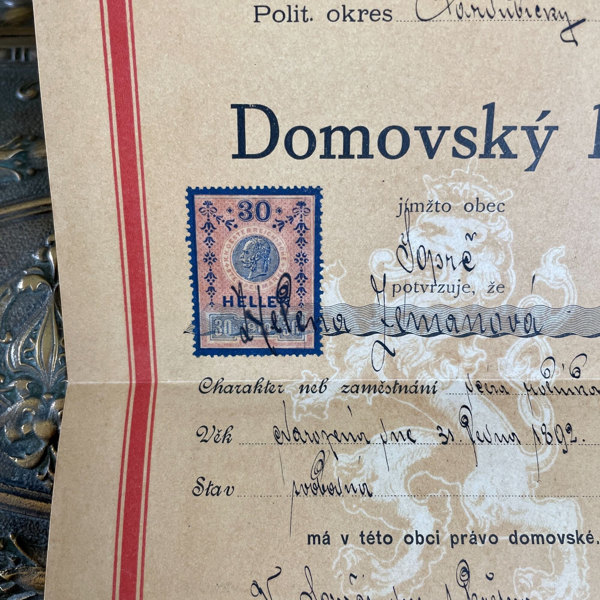 Antique Certificate of Residence Domovsky List Document Original 1914 ...